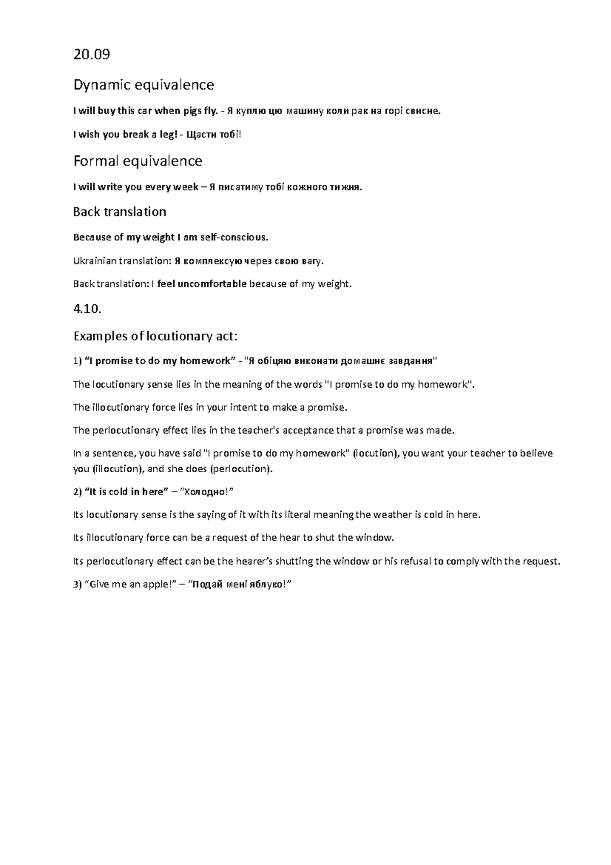 Examples of locution - 20. Dynamic equivalence I will buy this car when ...