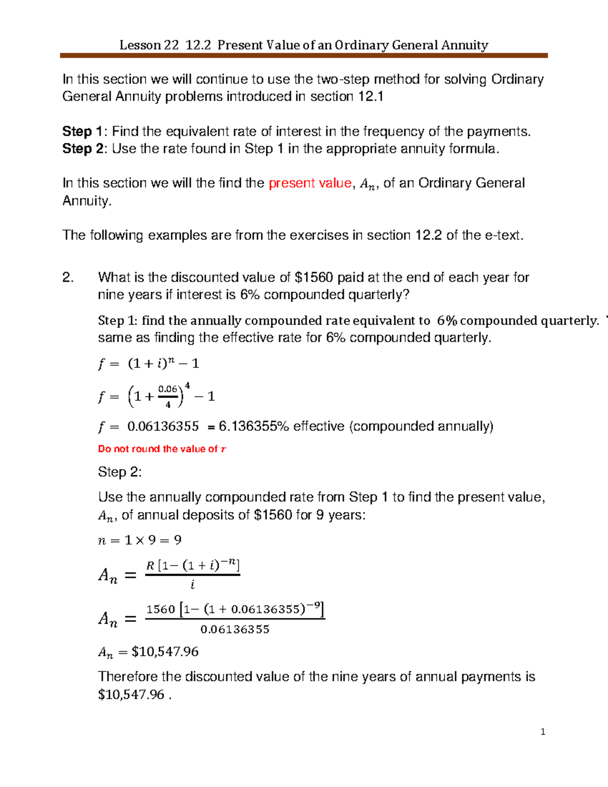 Lesson 22 - 12.2 Present Value of an Ordinary General Annuity - In this ...