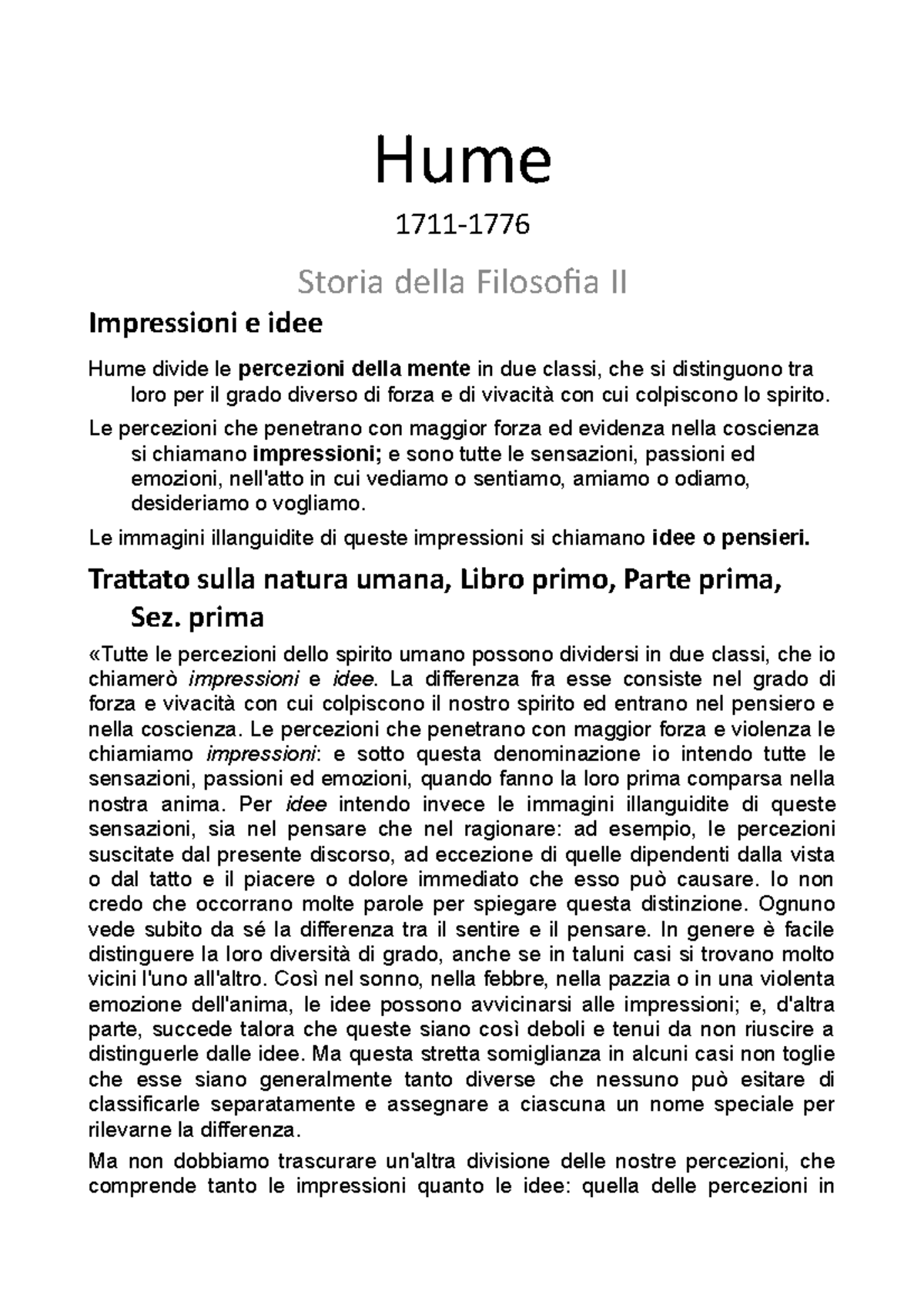 David HUME word - bhjbhkbhjuki - Hume 1711- Storia della Filosofia II ...
