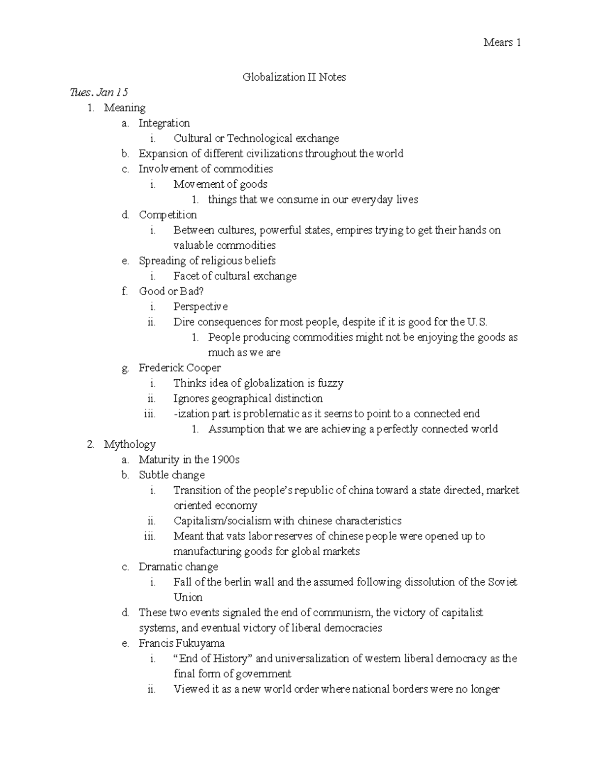 Globalization II Notes - Globalization II Notes Tues. Jan 15 Meaning a ... Globalization II Notes - Globalization II Notes Tues. Jan 15 Meaning a ...