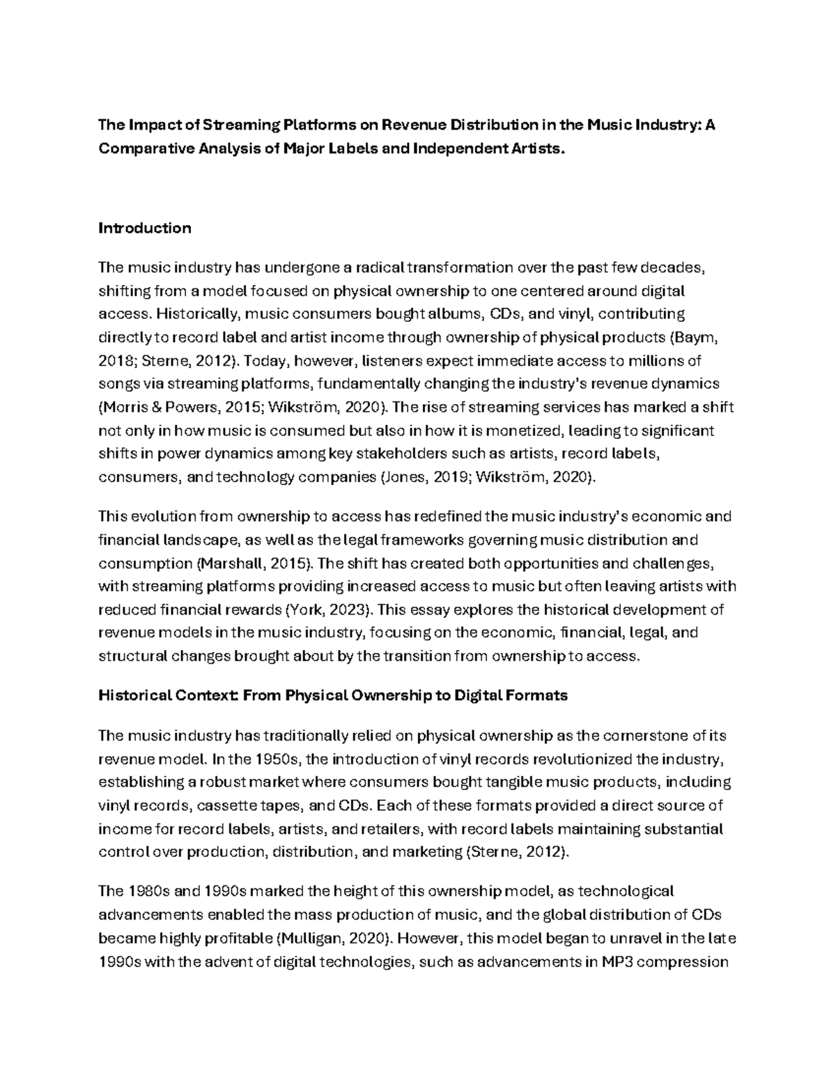 BOM pdf - bom assignment - The Impact of Streaming Platforms on Revenue Distribution in the ...