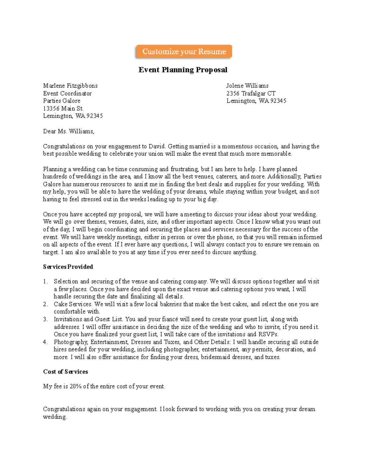 Event-Planning-Proposal - Event Planning Proposal Marlene Fitzgibbons ...