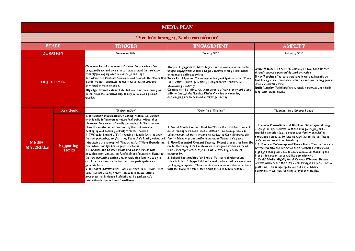 Media PLAN TƯỜNG AN - MEDIA PLAN "Vẹn tròn hương vị, Xanh trọn niềm tin ...
