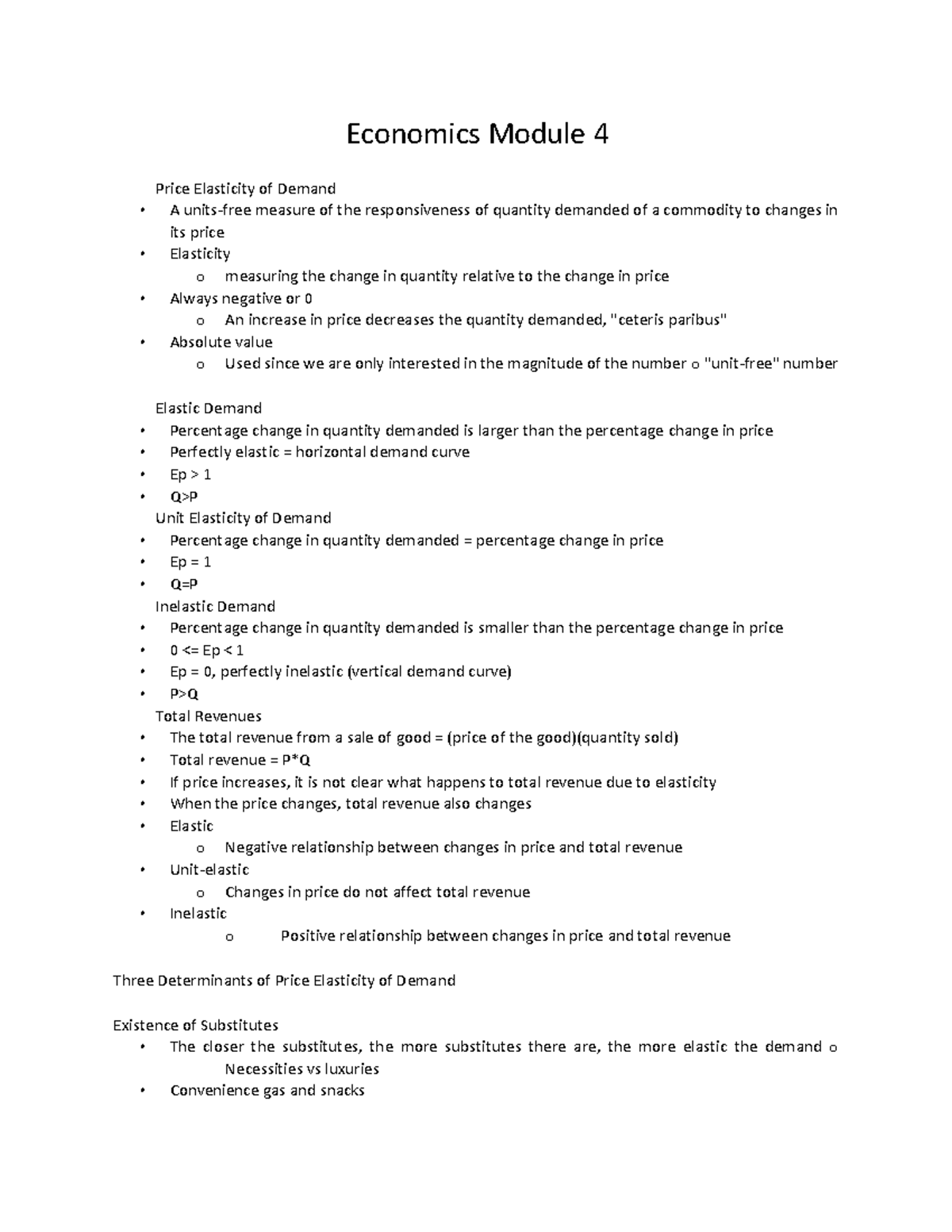 Econ Unit 4 at Indiana University - Economics Module 4 Price Elasticity of Demand • A units-free ...