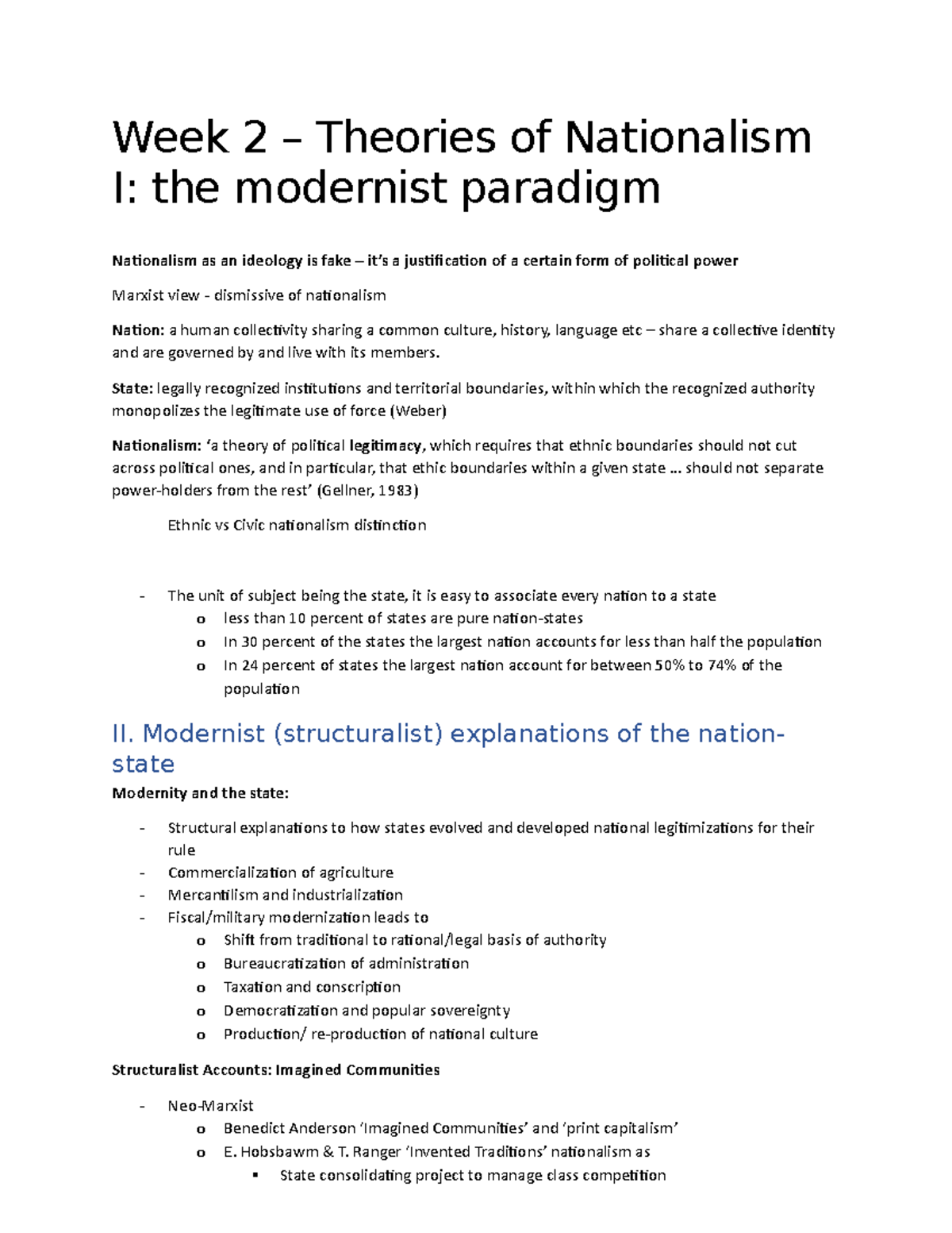 Theories of Nationalism I - the modernist paradigm - State: legally ...