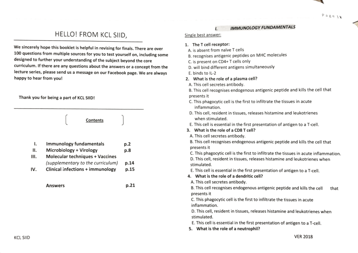 Infection and Immunity MCQ - Medicine - Studocu