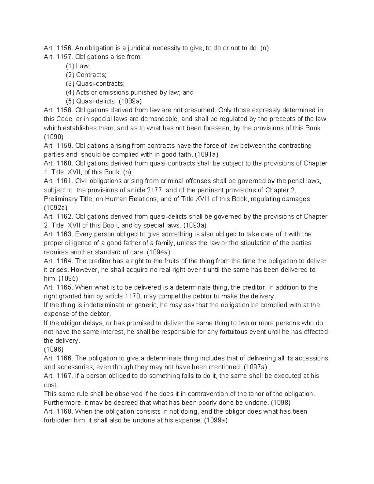 Oblicon Notes - Art. 1156. An obligation is a juridical necessity to ...