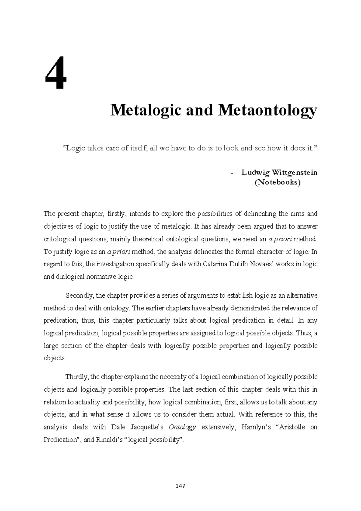 Chapter 4 final - 4 Metalogic and Metaontology “Logic takes care of ...