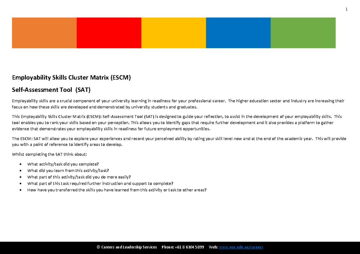 Employ matrix - Employability Skills Cluster Matrix (ESCM) Self ...