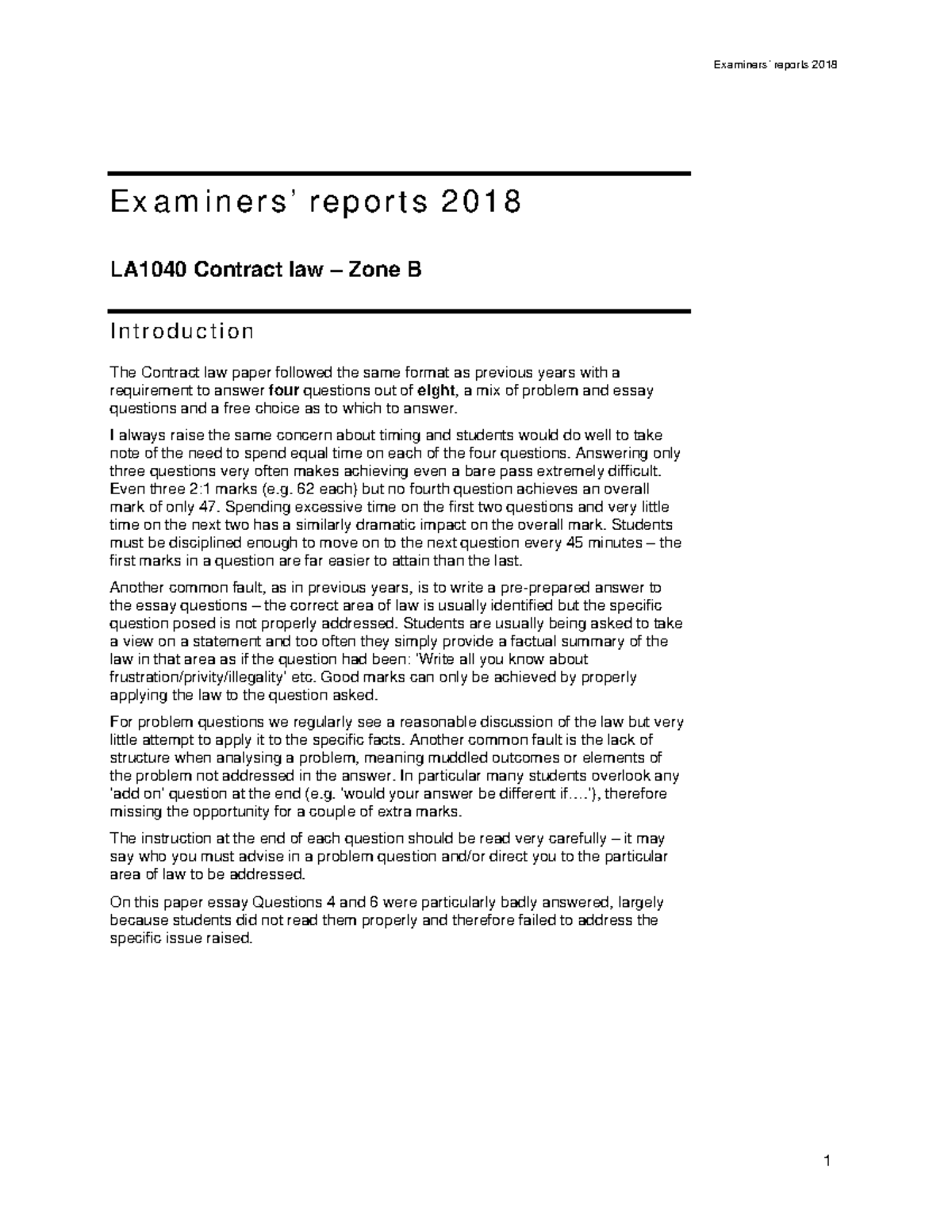 Contract report 2018 B - consideration - Examiners’ reports 2018 Ex a m ...