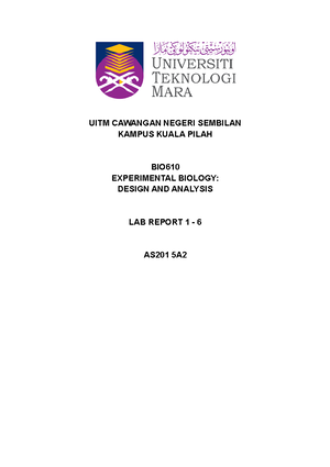 Lab 2 BIO610 Biostats - UITM CAWANGAN NEGERI SEMBILAN KAMPUS KUALA ...