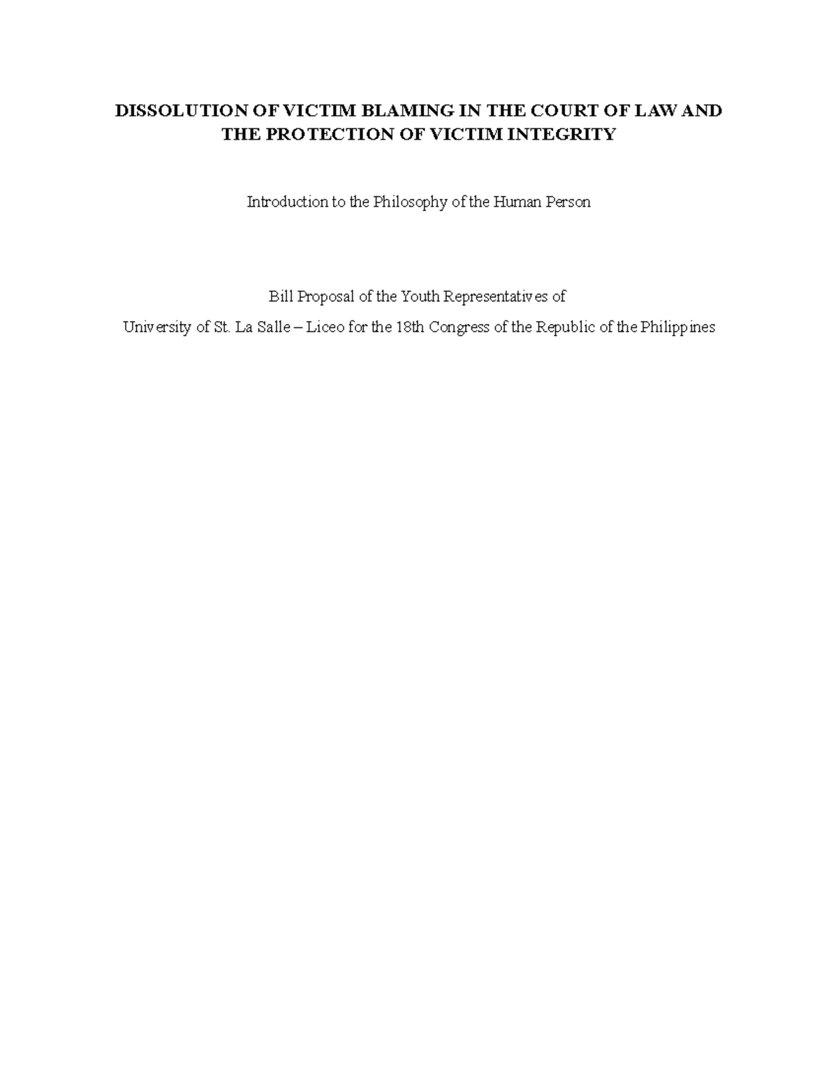 Dissolution of Victim Blaming in the Court of Law and the Protection of ...
