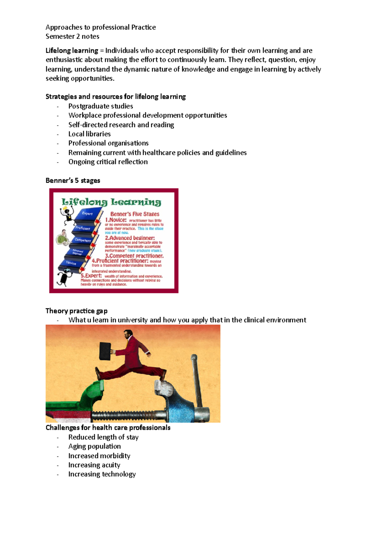 Approaches to professional practice notes - Semester 2 notes Lifelong ...