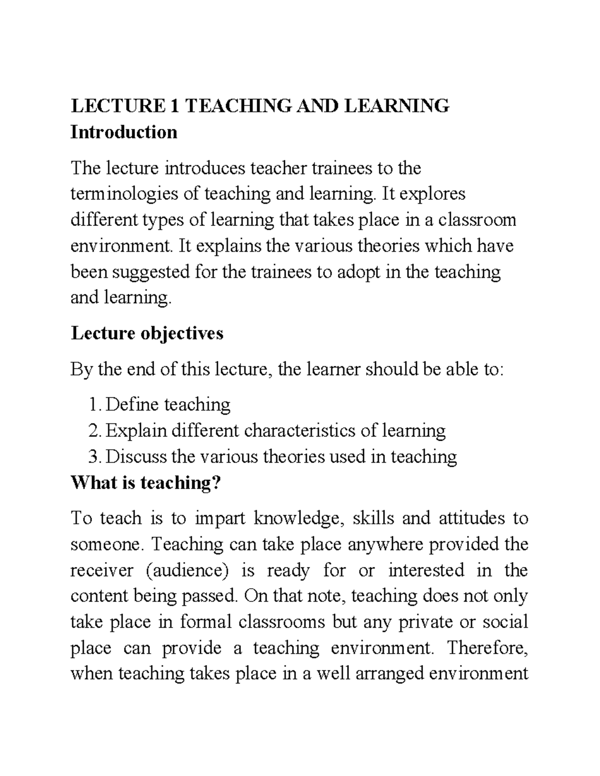 CIM 210( Lecture 1 and 2) 032826 - LECTURE 1 TEACHING AND LEARNING ...