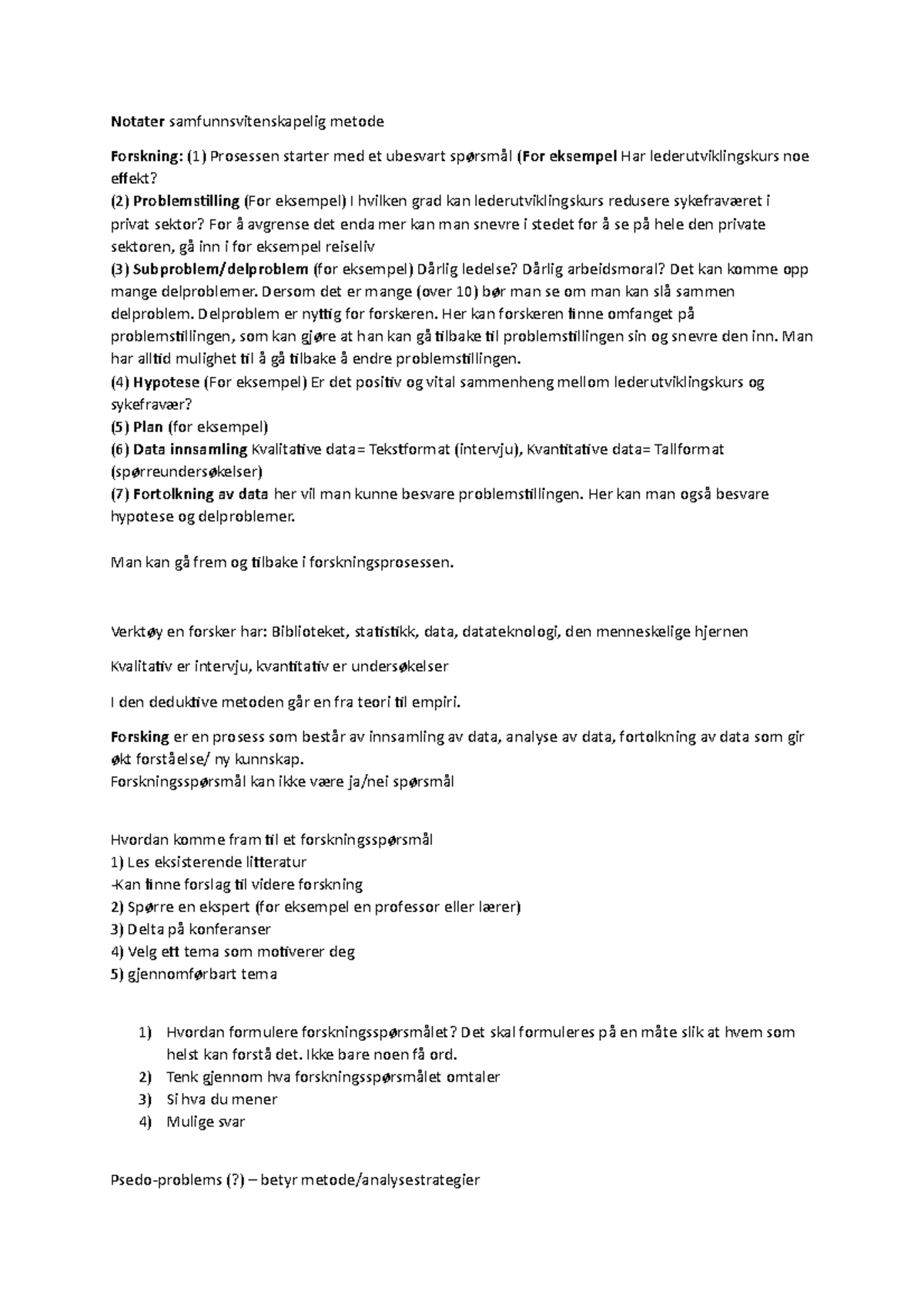 Notater samfunnsvitenskapelig metode - Notater samfunnsvitenskapelig metode Forskning : (1 ...