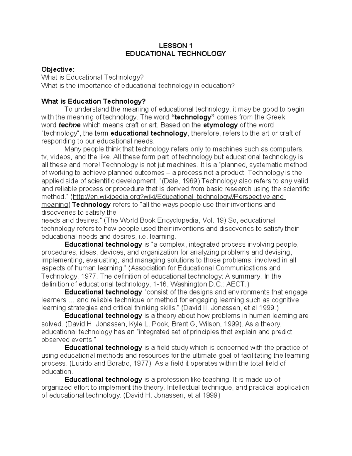 Educational technology 1 pdf - LESSON 1 EDUCATIONAL TECHNOLOGY ...