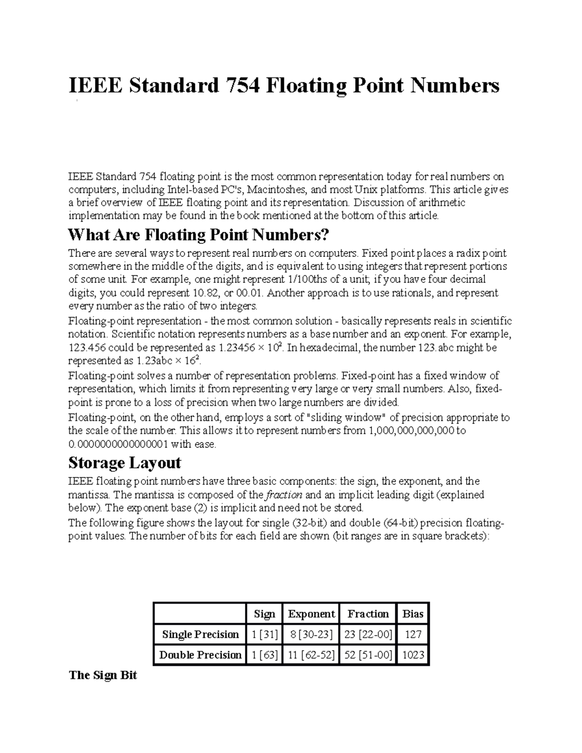 IEEE Std - Ieee floating point - IEEE Standard 754 Floating Point Numbers IEEE Standard 754 ...