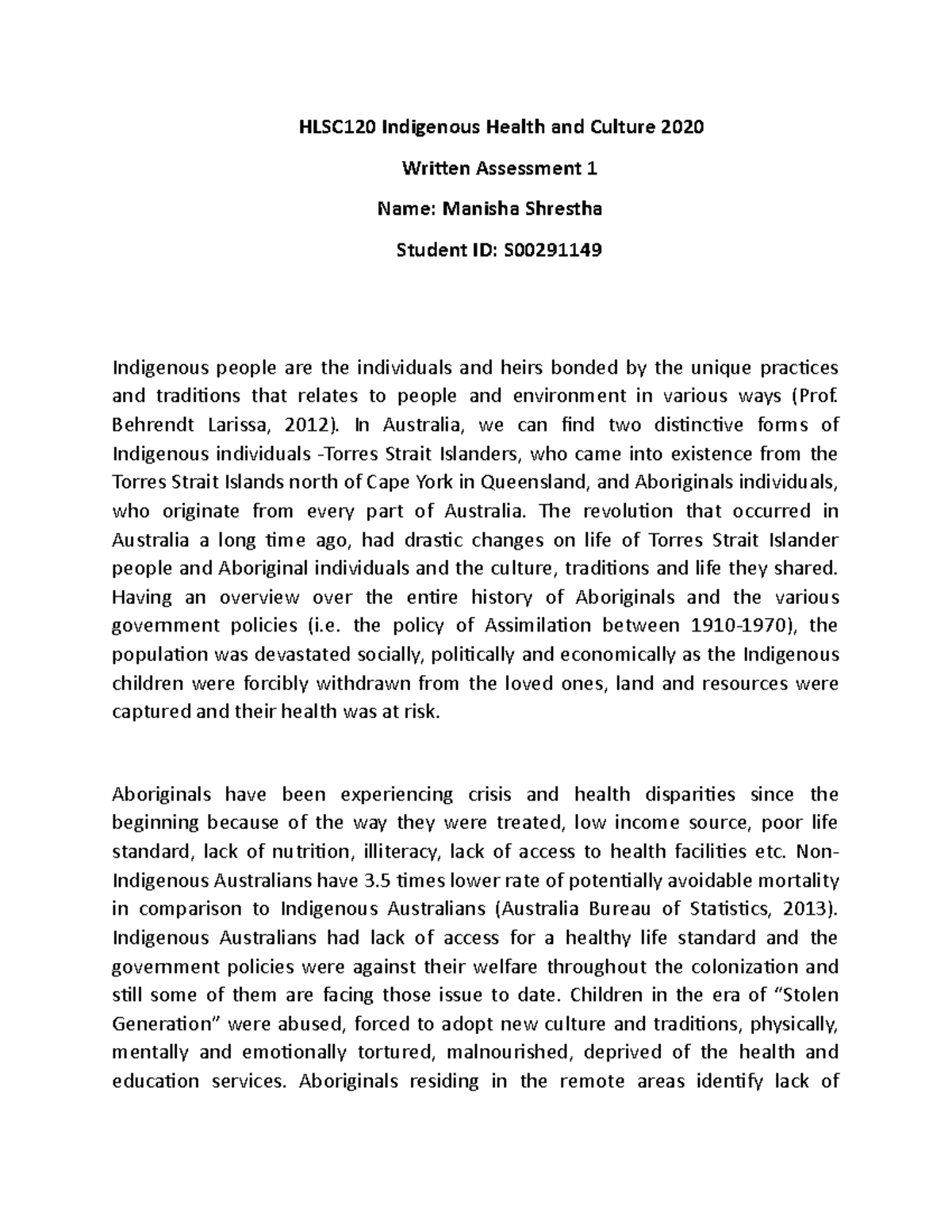 HLSC120 Indigenous Health and Culture 2020 - Behrendt Larissa, 2012 ...