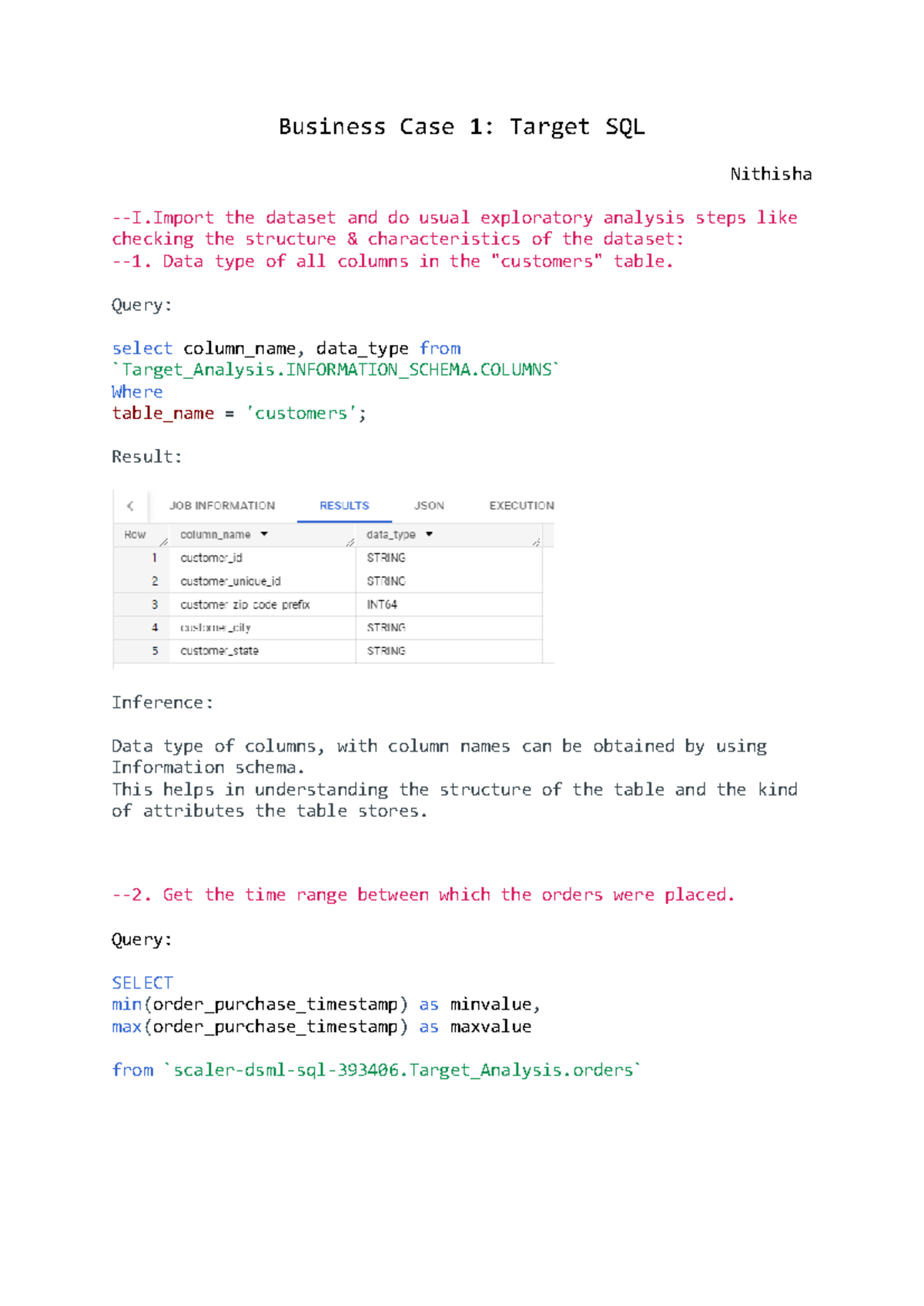 Target case study - Business Case 1: Target SQL Nithisha -I the dataset ...