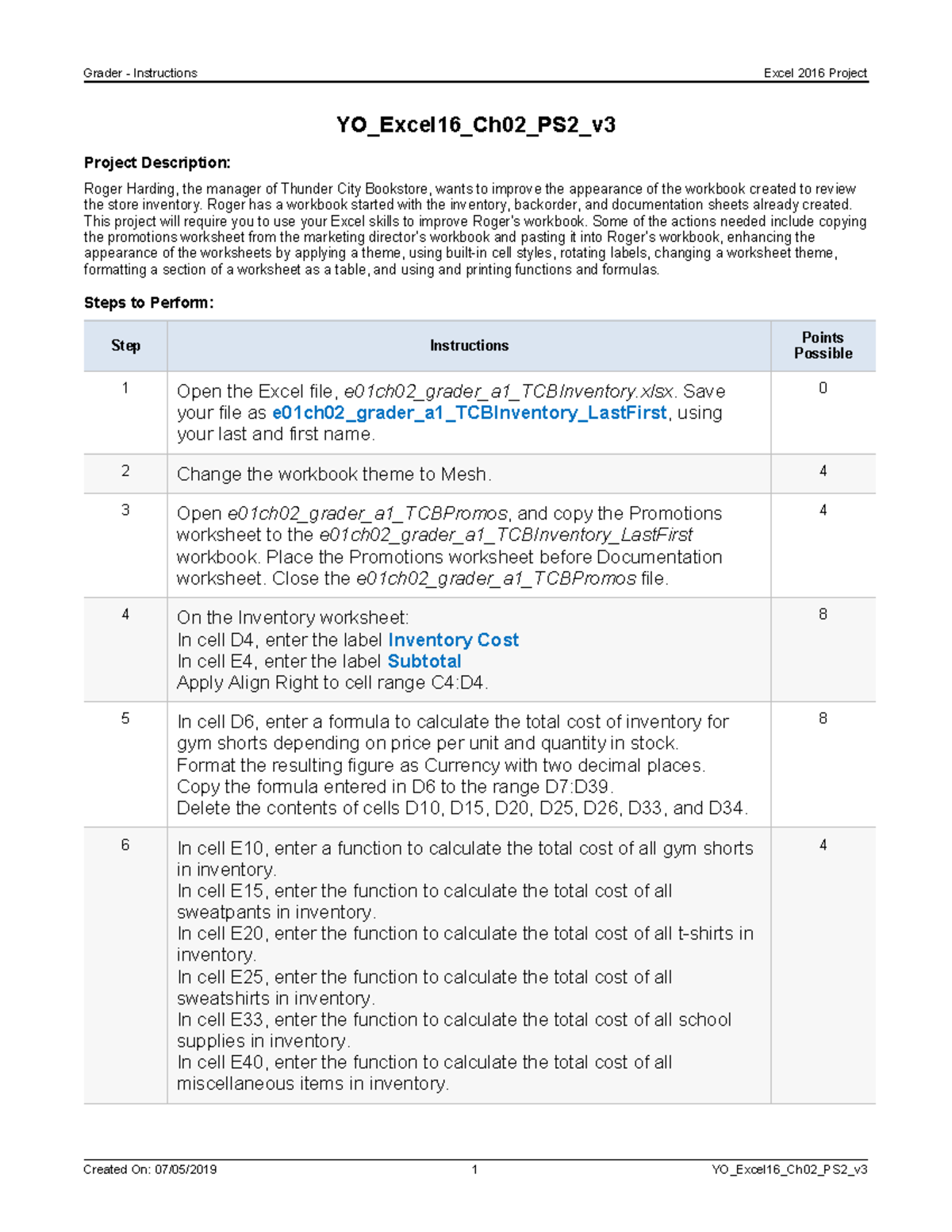 YO Excel 16 Ch02 PS2 v3 Instructions - Grader - Instructions Excel 2016 Project - Studocu