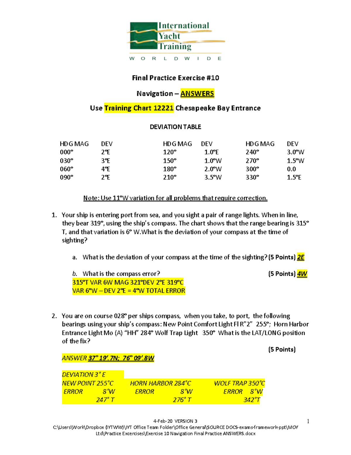 Exercise 10 Navigation Final Practice Answers - 4-Feb-20 VERSION 3 C ...