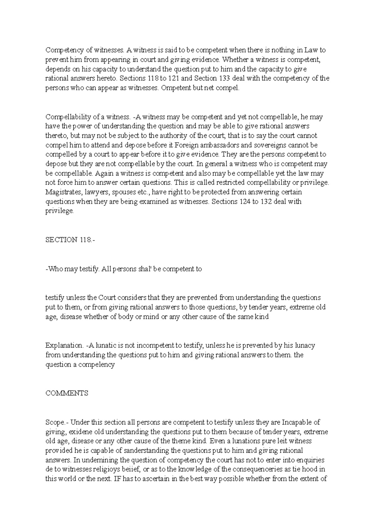 Batuk LAL Notes- sec 118-132 - Competency of witnesses. A witness is ...