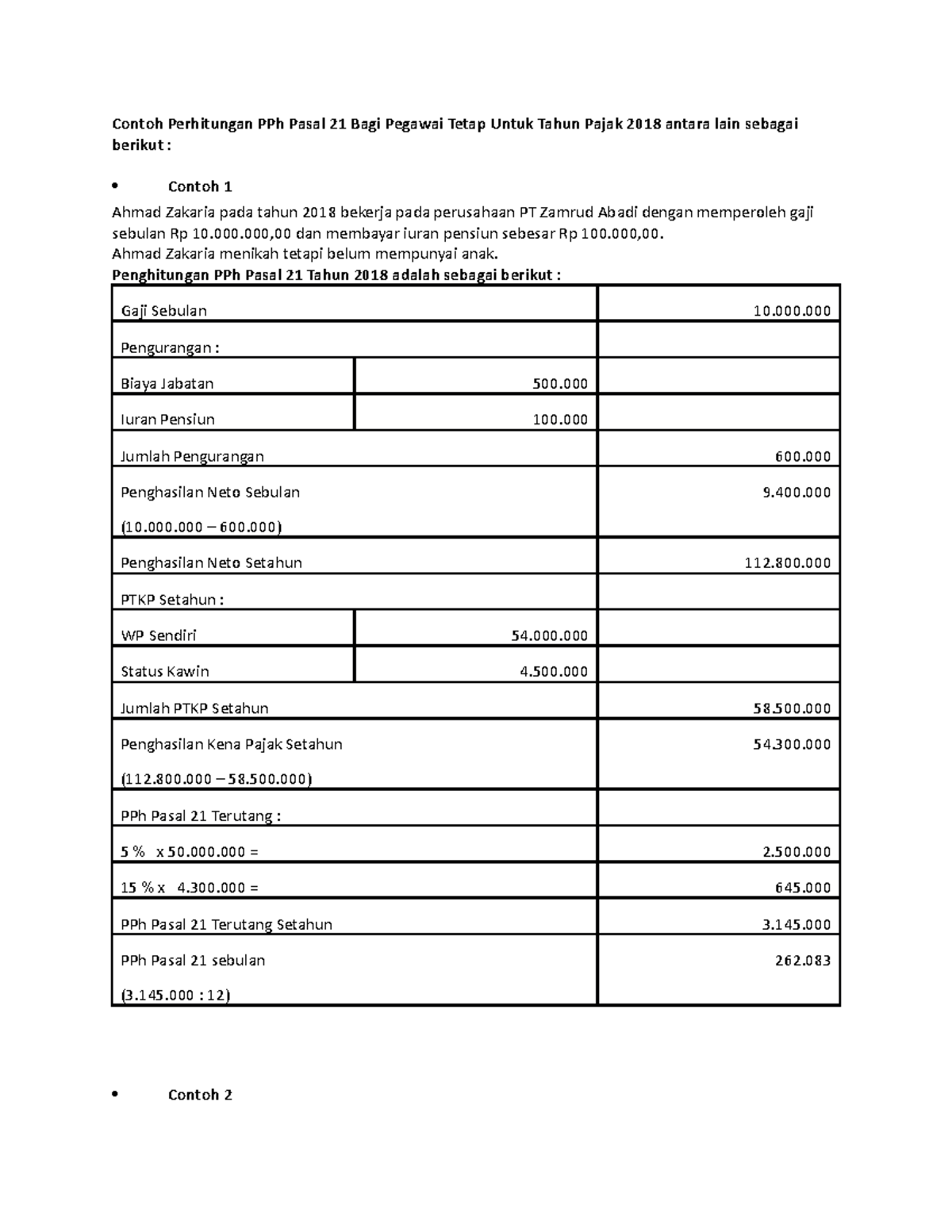 Contoh Perhitungan PPh Pasal 21 Bagi Pegawai Tetap Untuk Tahun Pajak ...