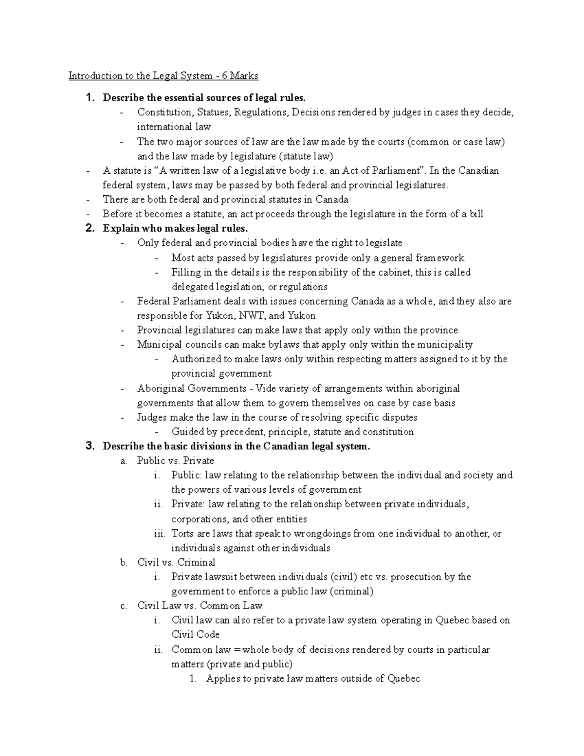 Law Midterm - law 2101 various profs - Introduction to the Legal System ...