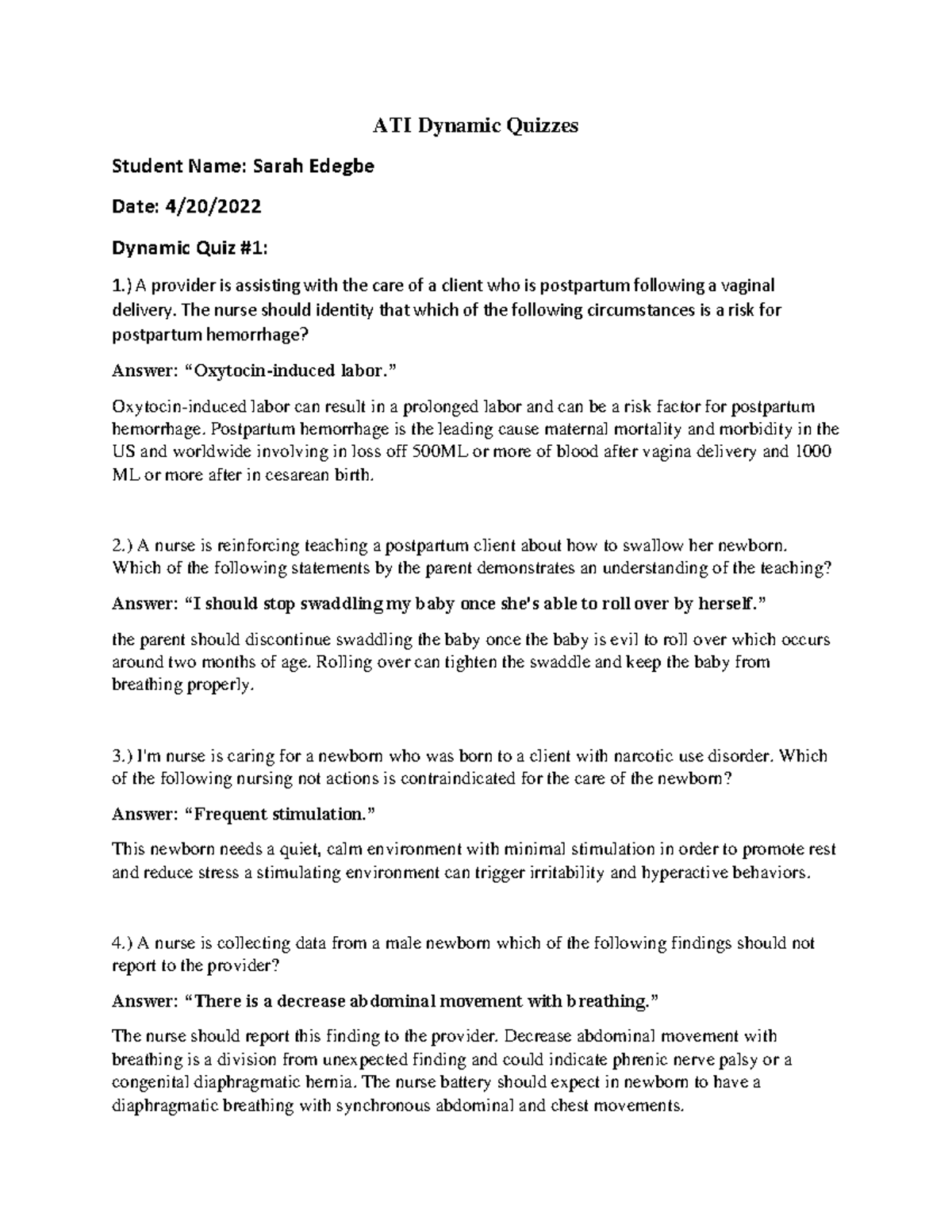 ATI M templates - understanding cardiology - ATI Dynamic Quizzes ...