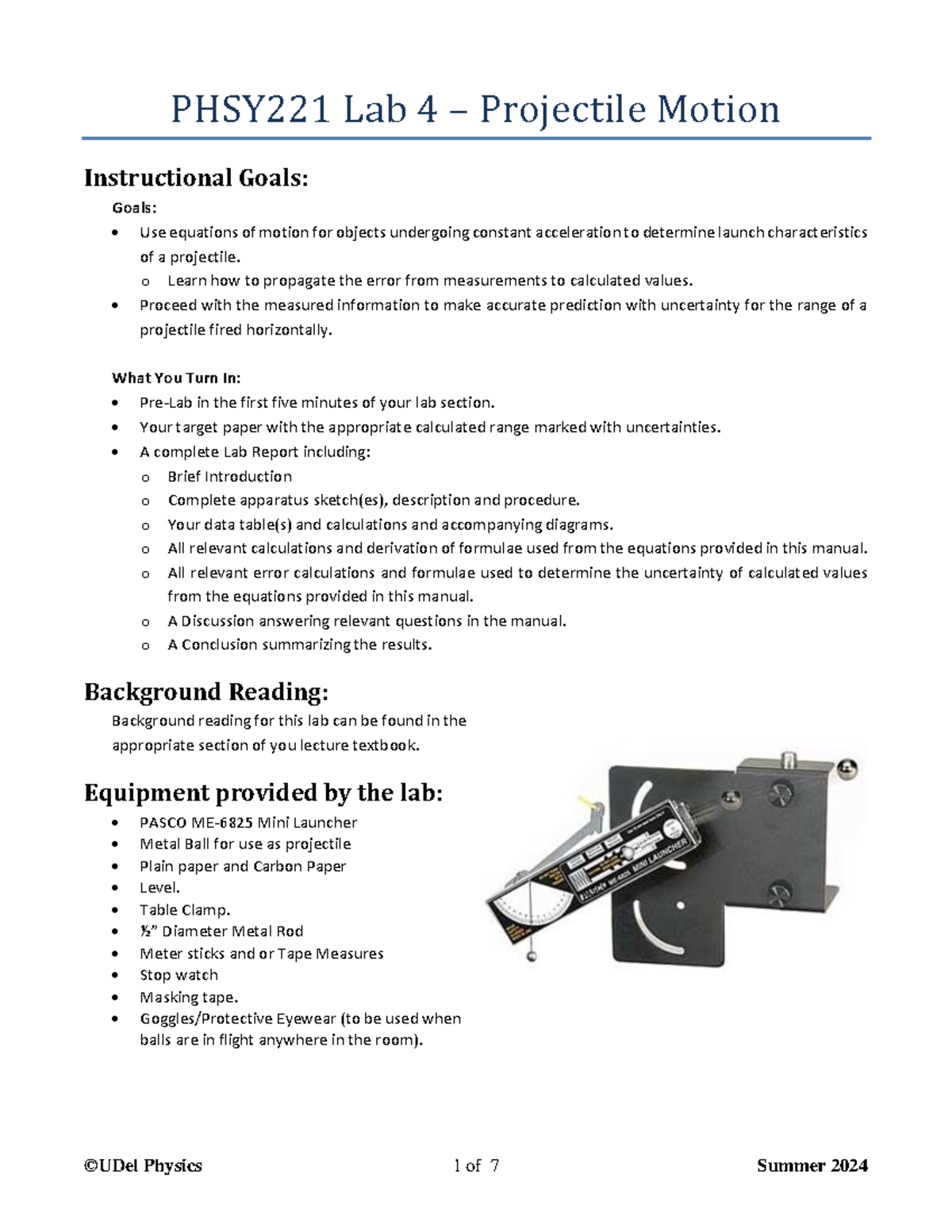 PHSY2 21 Lab 4 – Analyzing Projectile Motion and Error Propagation ...