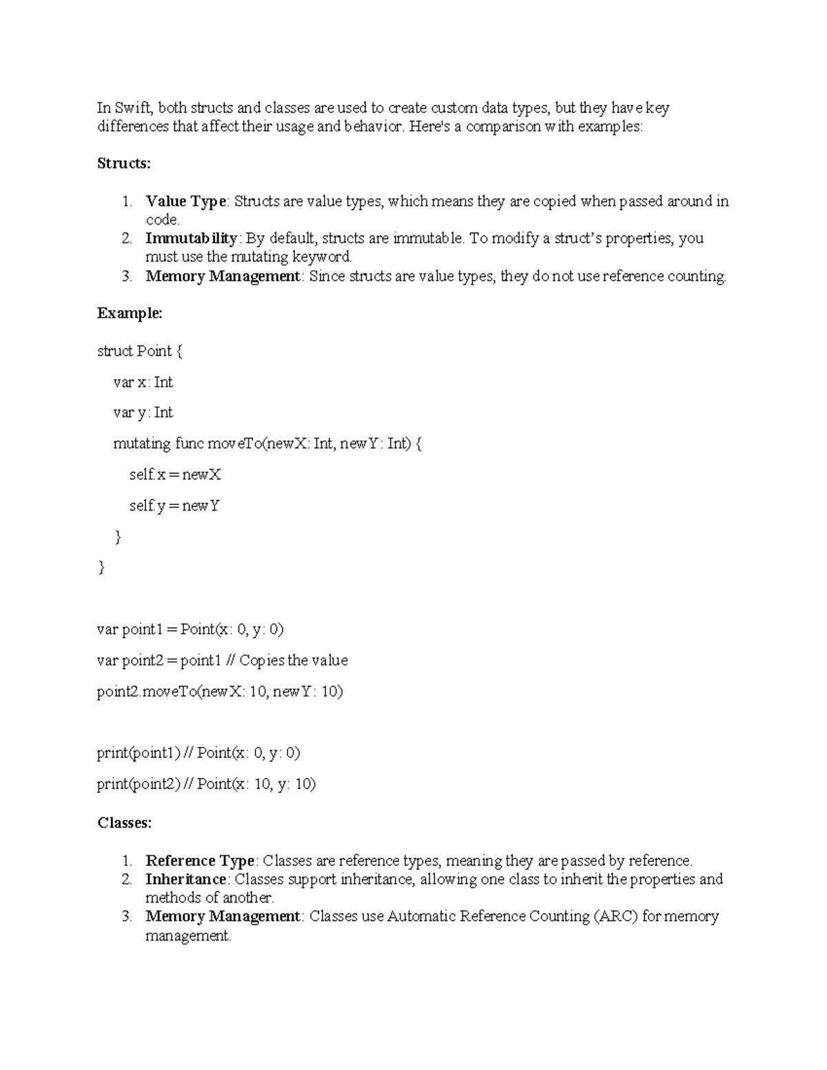 CS 4405 written assignment unit 6 - In Swift, both structs and classes are used to create custom ...