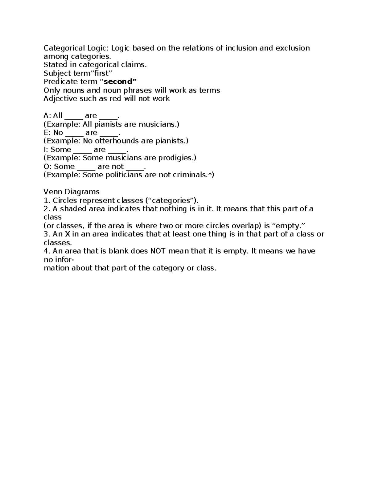 Week 6 Notes - Categorical Logic: Logic based on the relations of ...