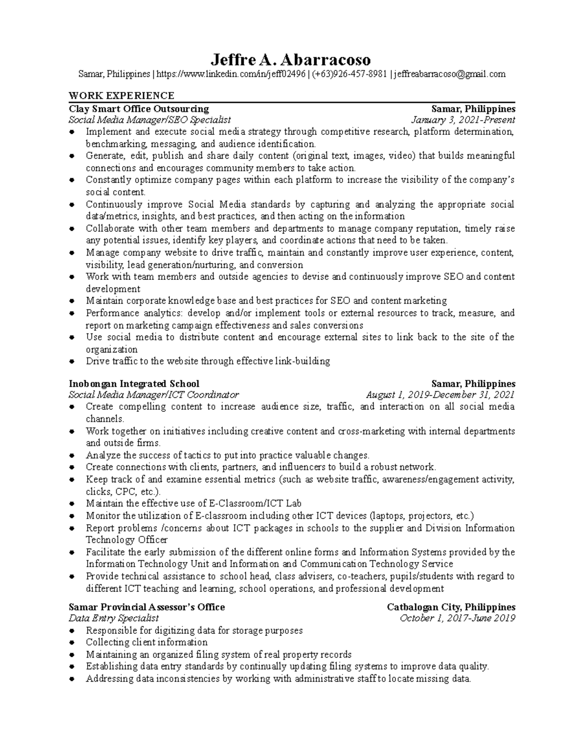 CV (Updated) - See for your self - Jeffre A. Abarracoso Samar ...