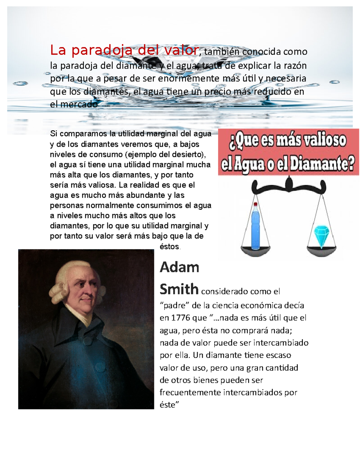 La paradoja del valor - La realidad es que el agua es mucho más ...