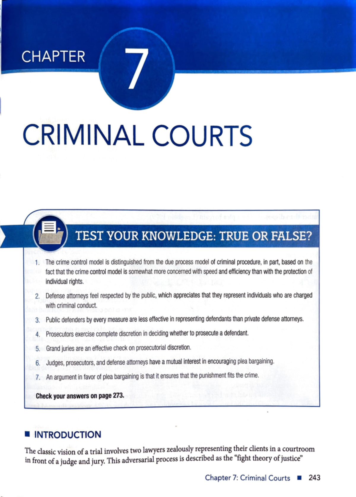 Chapter 7 law and society - CHAPTER CRIMINAL COURTS TEST YOUR KNOWLEDGE ...
