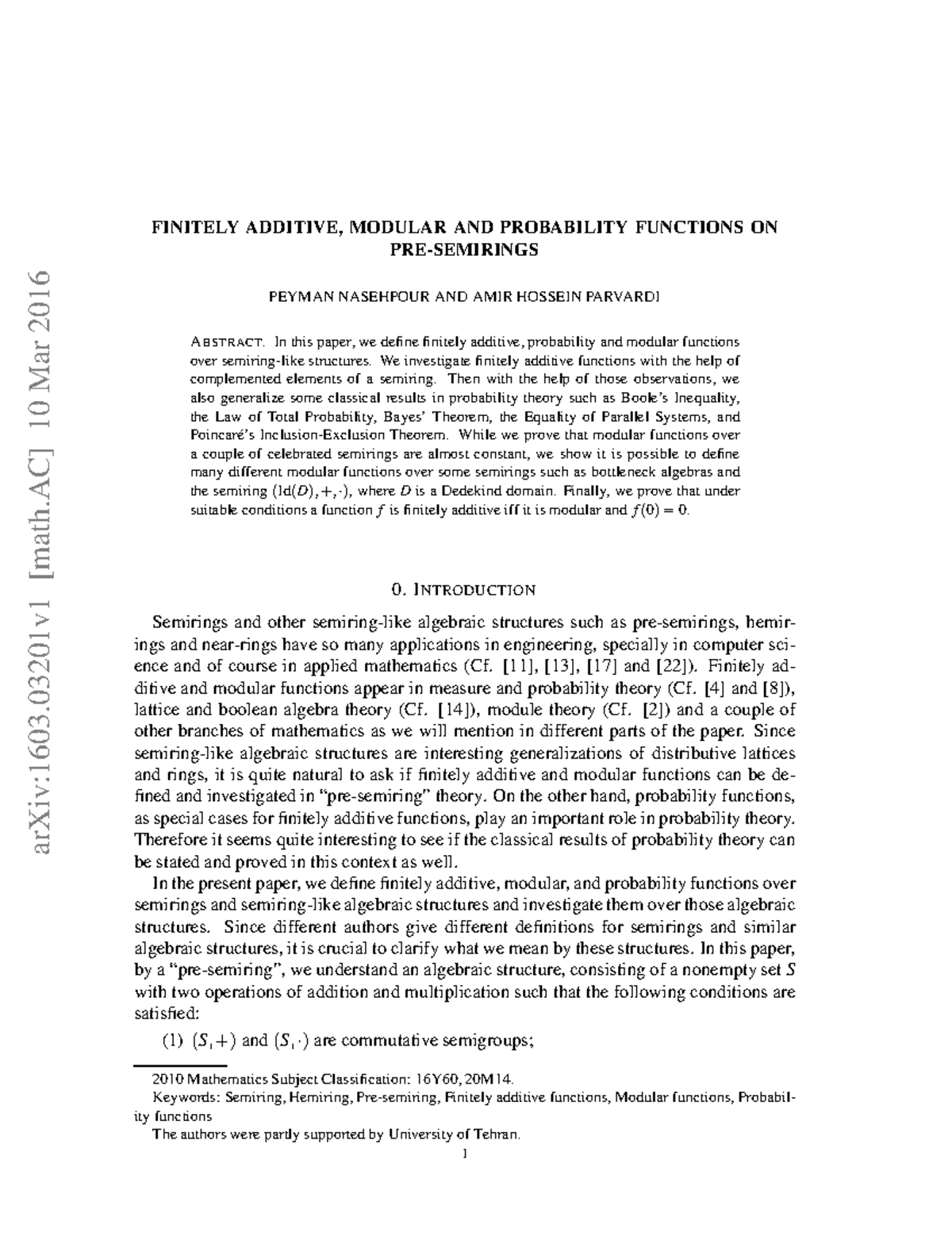 Finitely Additive Modular and Probabilit - arXiv:1603 [math] 10 Mar ...