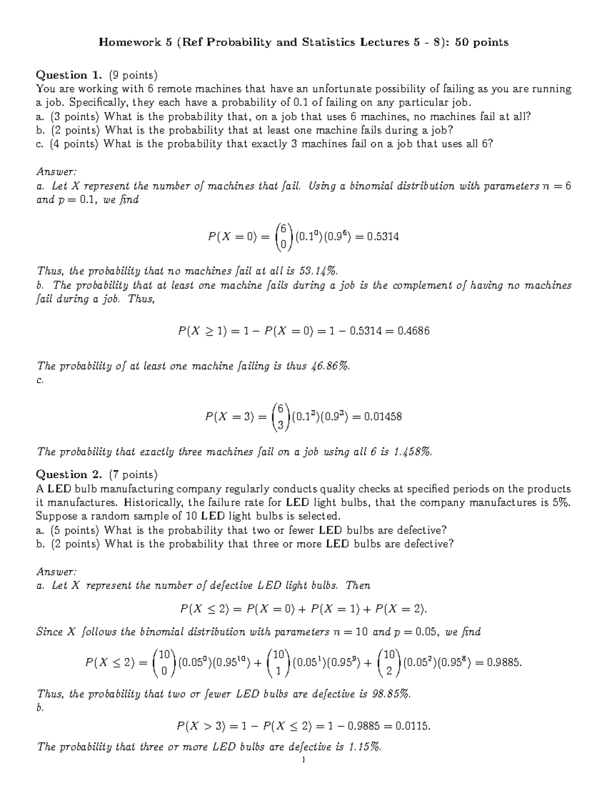 DS120 HW Answers 3 - HW answer - Homework 5 (Ref Probability and Statistics Lectures 5 - 8): 50 ...