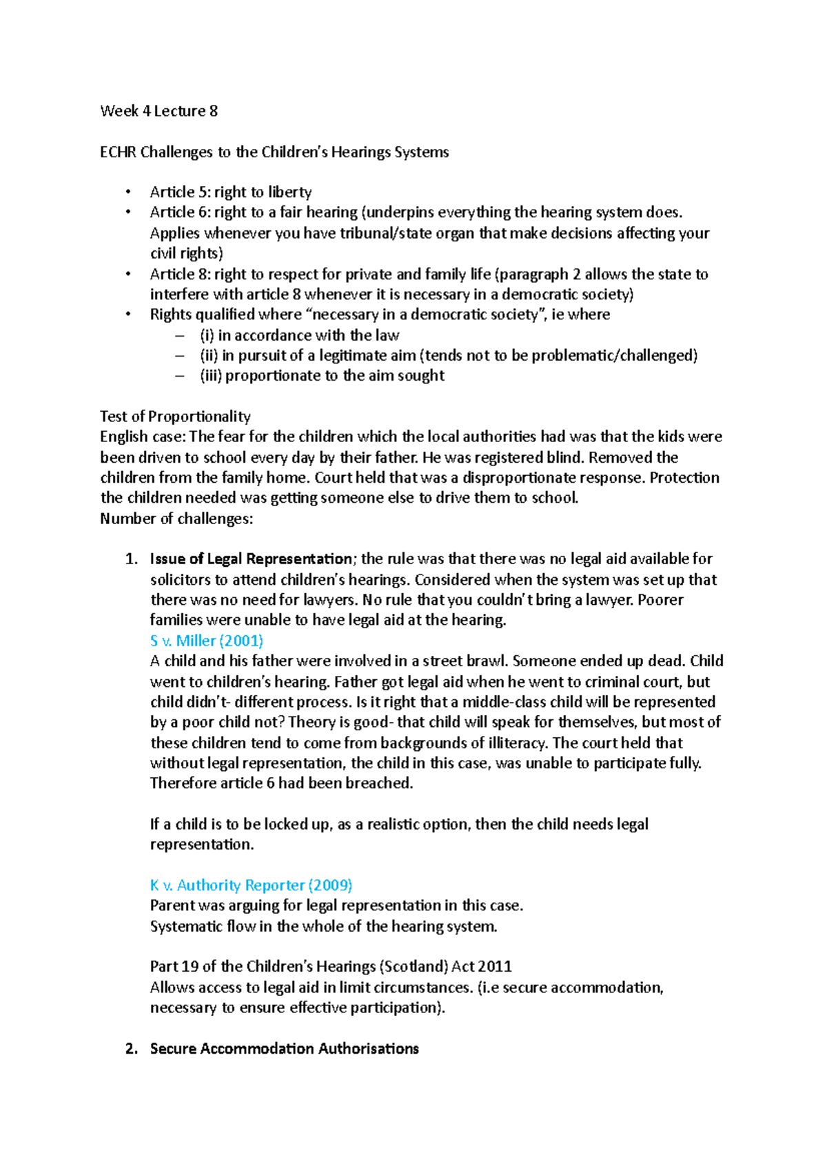 Week 4 Lecture 8 - ECHR Challenges to the Children’s Hearings Systems - Week 4 Lecture 8 ECHR ...