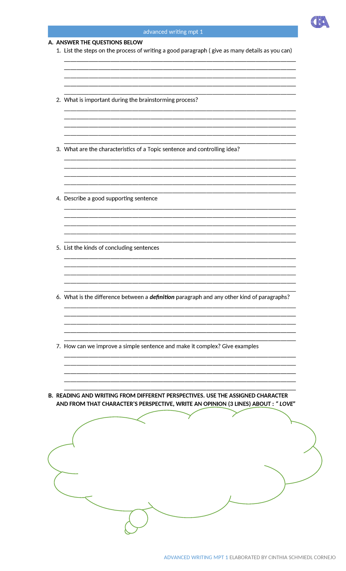 Advanced Writing 1MPT - An overview of how to write a paragraph - A ...