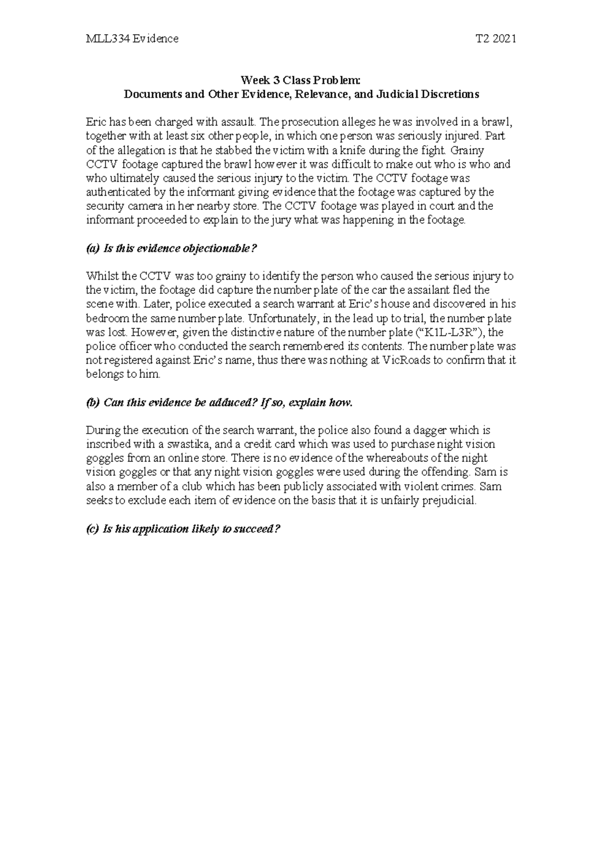 MLL334 T2 Week 3 class problem - MLL334 Evidence T2 2021 Week 3 Class Problem: Documents and ...