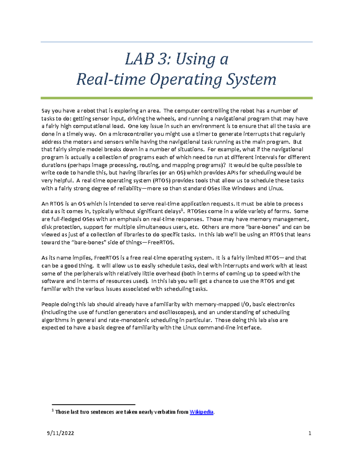 Using RTOS - LAB 3: Using a Real-time Operating System Say you have a ...