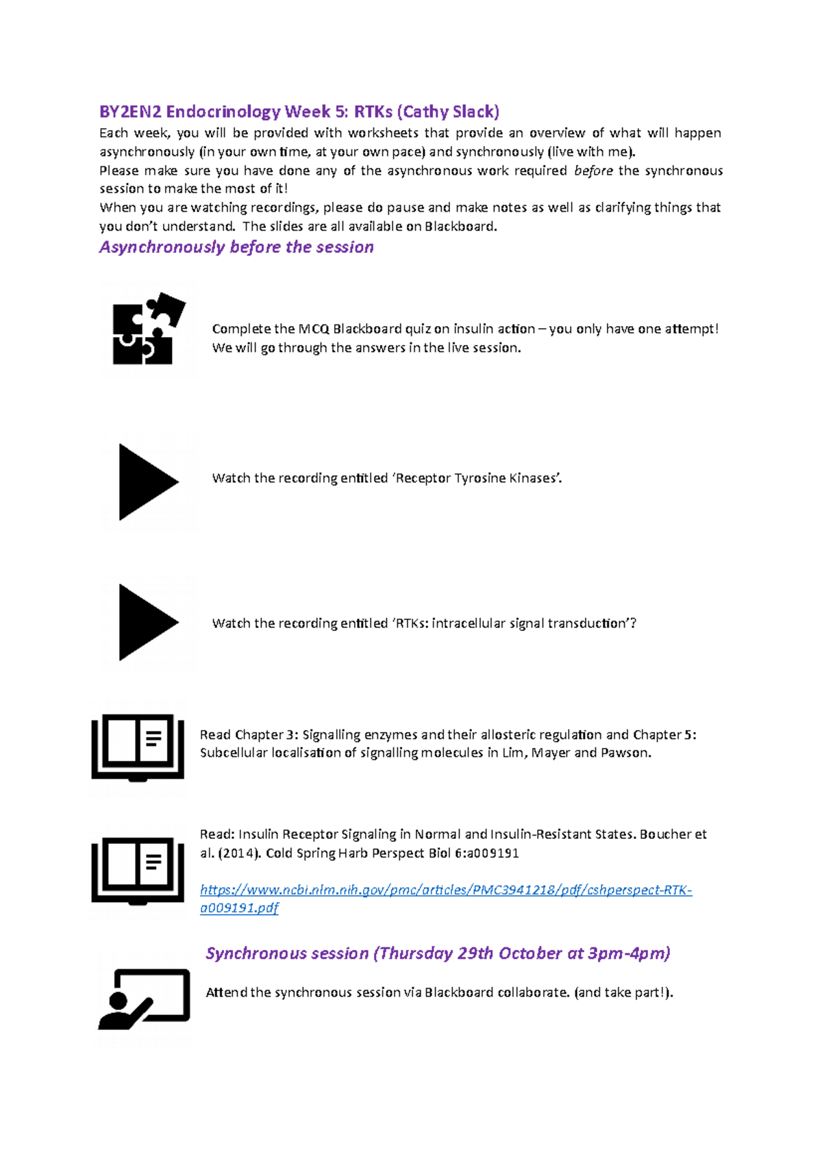 Week 5 - RTKs - RTKs - BY2EN2 Endocrinology Week 5: RTKs (Cathy Slack ...