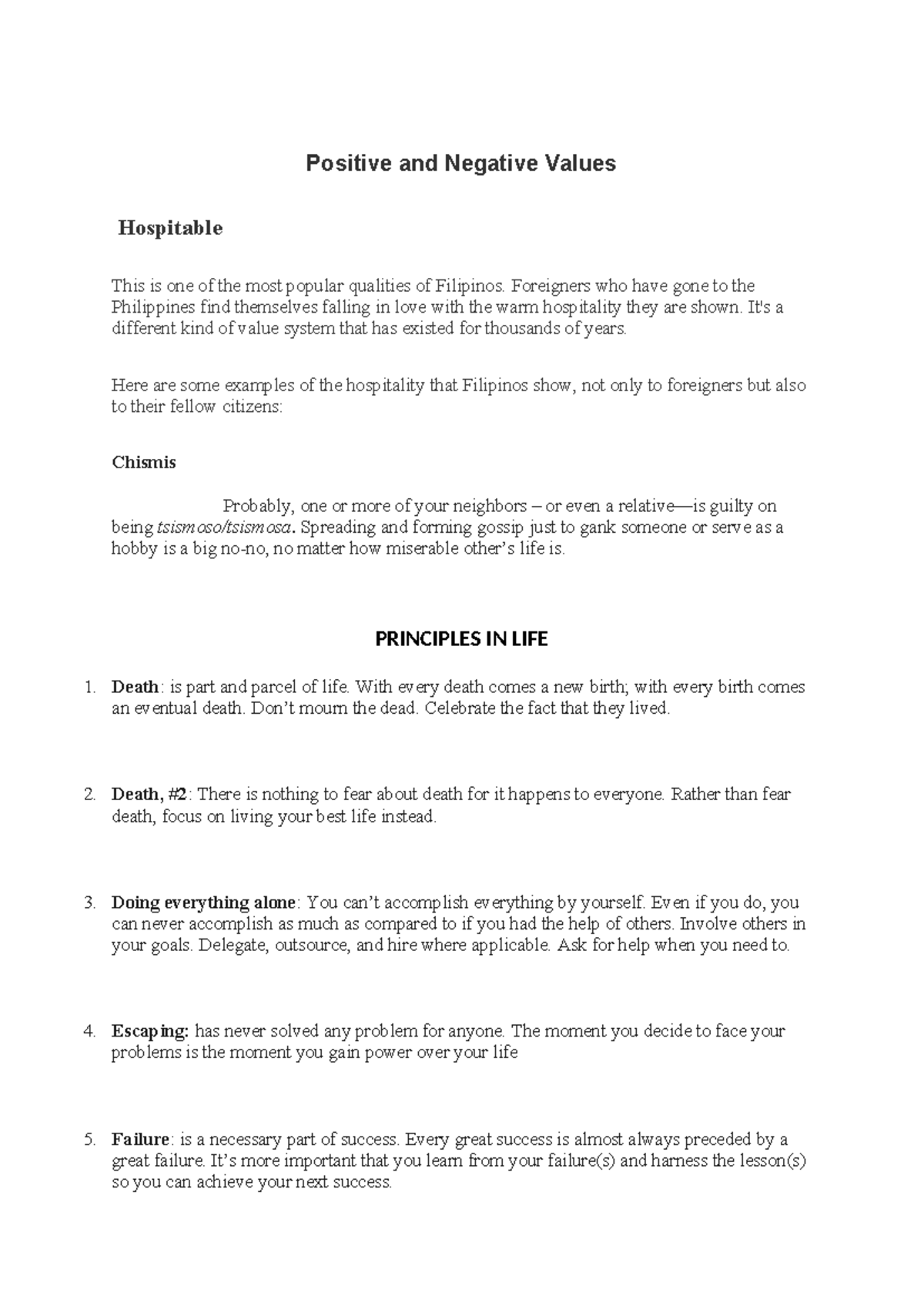 Positive and Negative Values - Positive and Negative Values Hospitable ...
