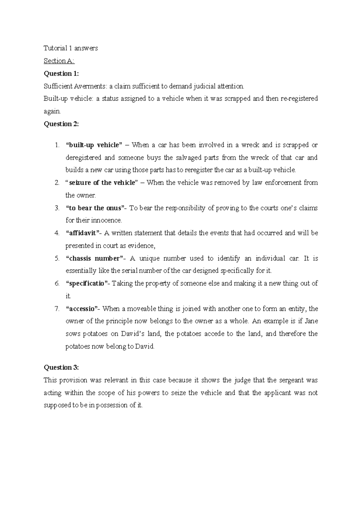 Law of Property Tutorial 1 - Tutorial 1 answers Section A: Question 1 ...