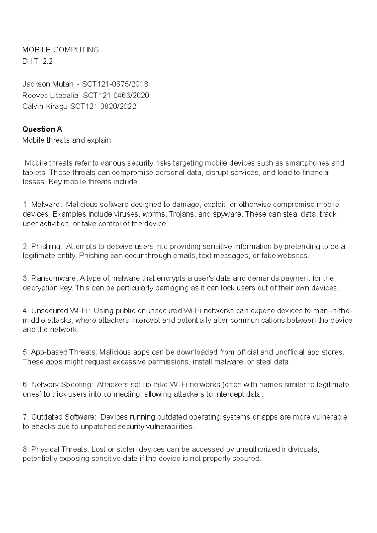 Mobile computing 1 - brief - MOBILE COMPUTING D.I. 2. Jackson Mutahi ...