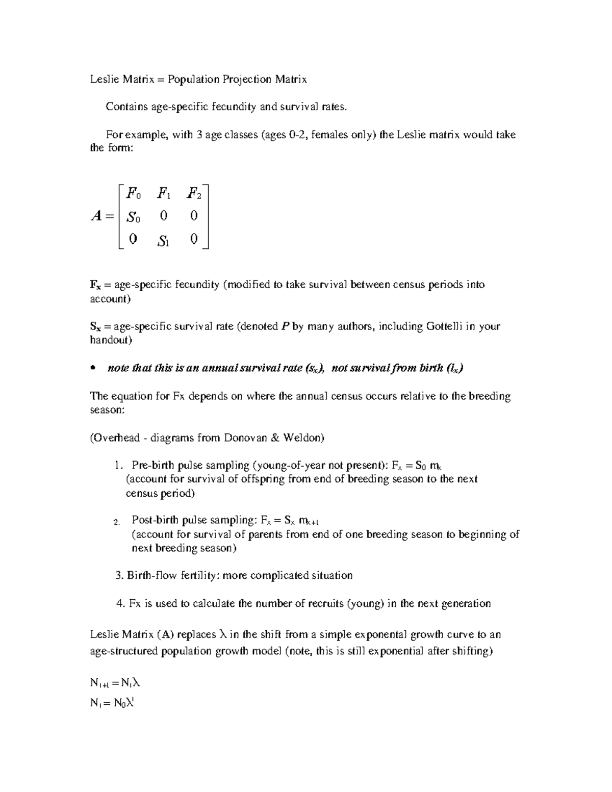 Leslie matrices practise - Leslie Matrix = Population Projection Matrix ...