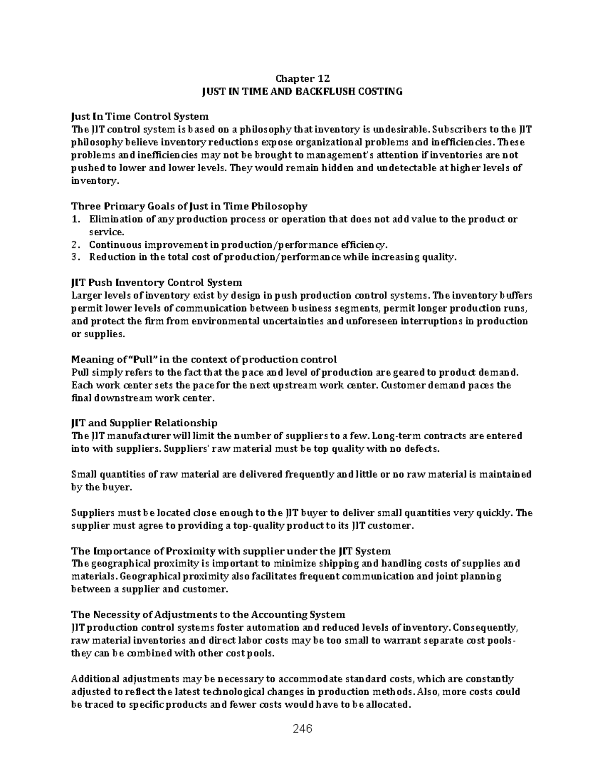 Pdfcoffee - Jit - Chapter 12 JUST IN TIME AND BACKFLUSH COSTING Just In Time Control System The ...