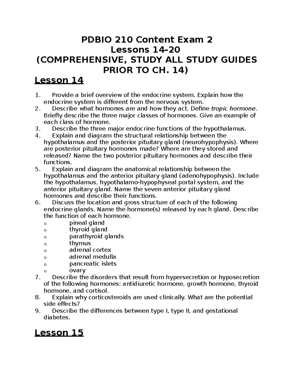 PDBIO 210 Content Exam 2 SG - PDBIO 210 Content Exam 2 Lessons 14 ...