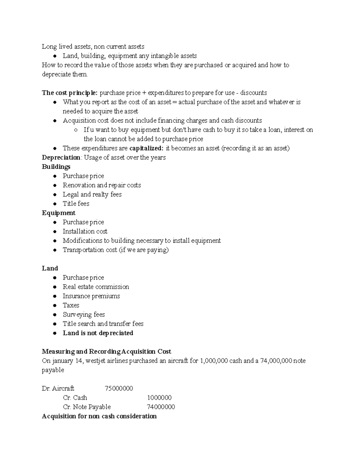 COMM 217 Chapter 8 - Class notes - Long lived assets, non current ...
