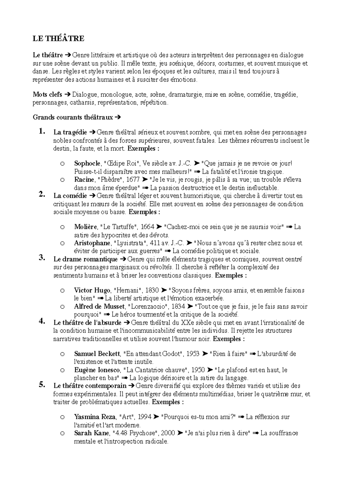 Le théatre - Une fiche de révision sur le théatre - LE THÉÂTRE Le ...